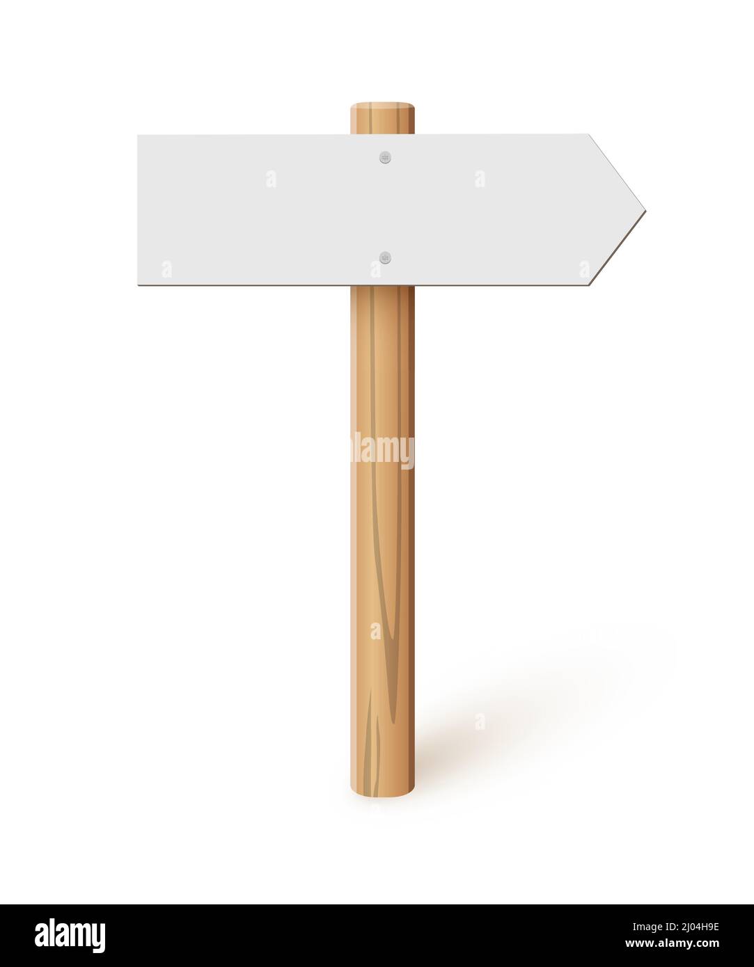 Signpost with blank direction sign on road. Wooden stick with white ...