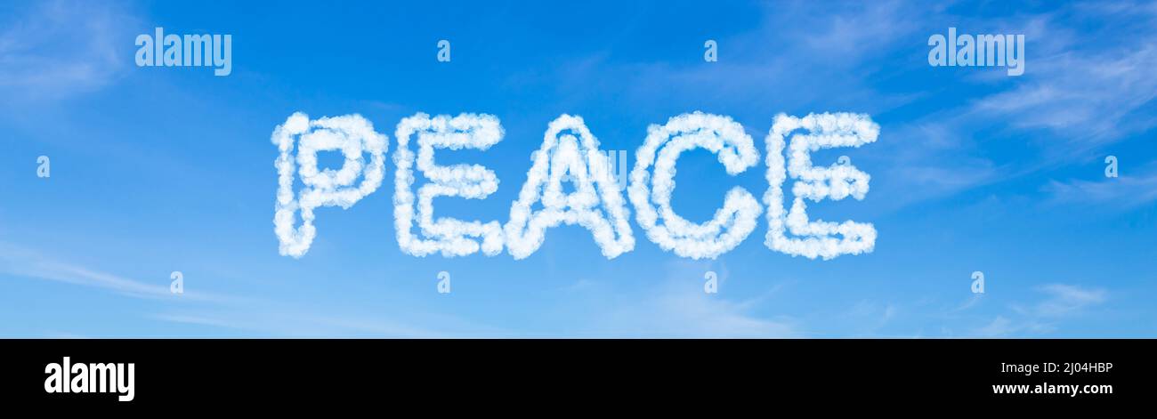 Peace text made of clouds on blue sky background Stock Photo - Alamy
