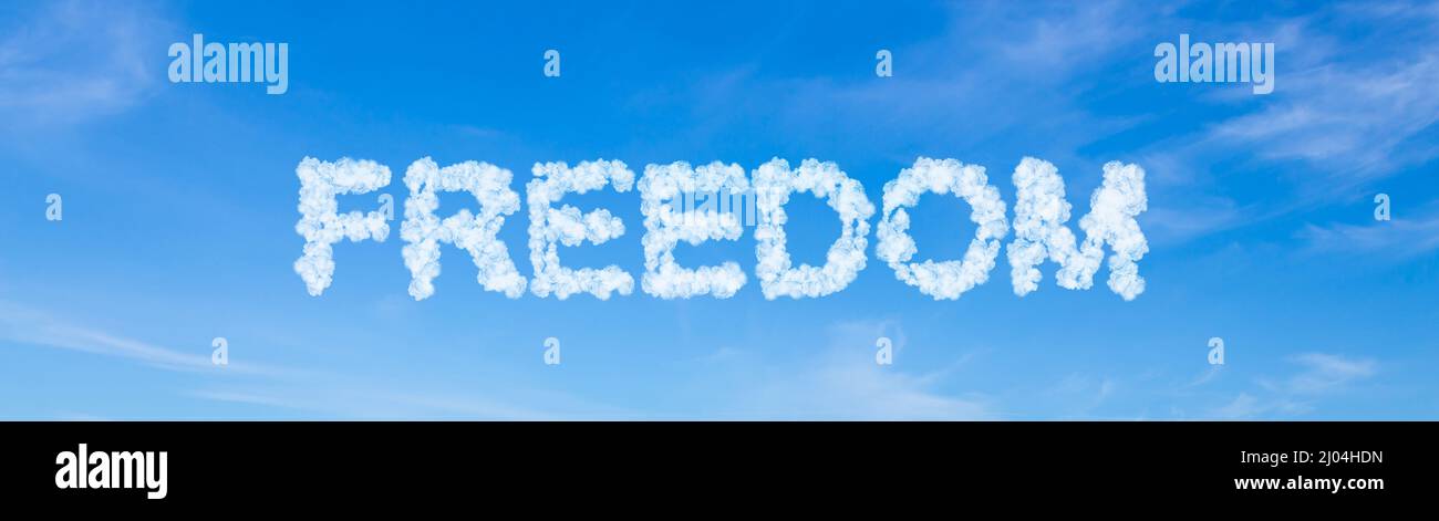 Freedom word made of clouds on blue sky background Stock Photo - Alamy