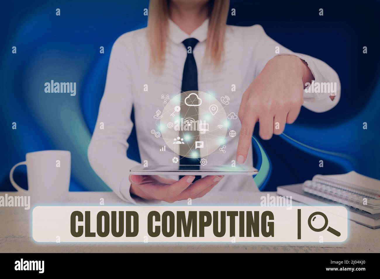 Hand writing sign Cloud Computing. Business showcase use a network of remote servers hosted on ...