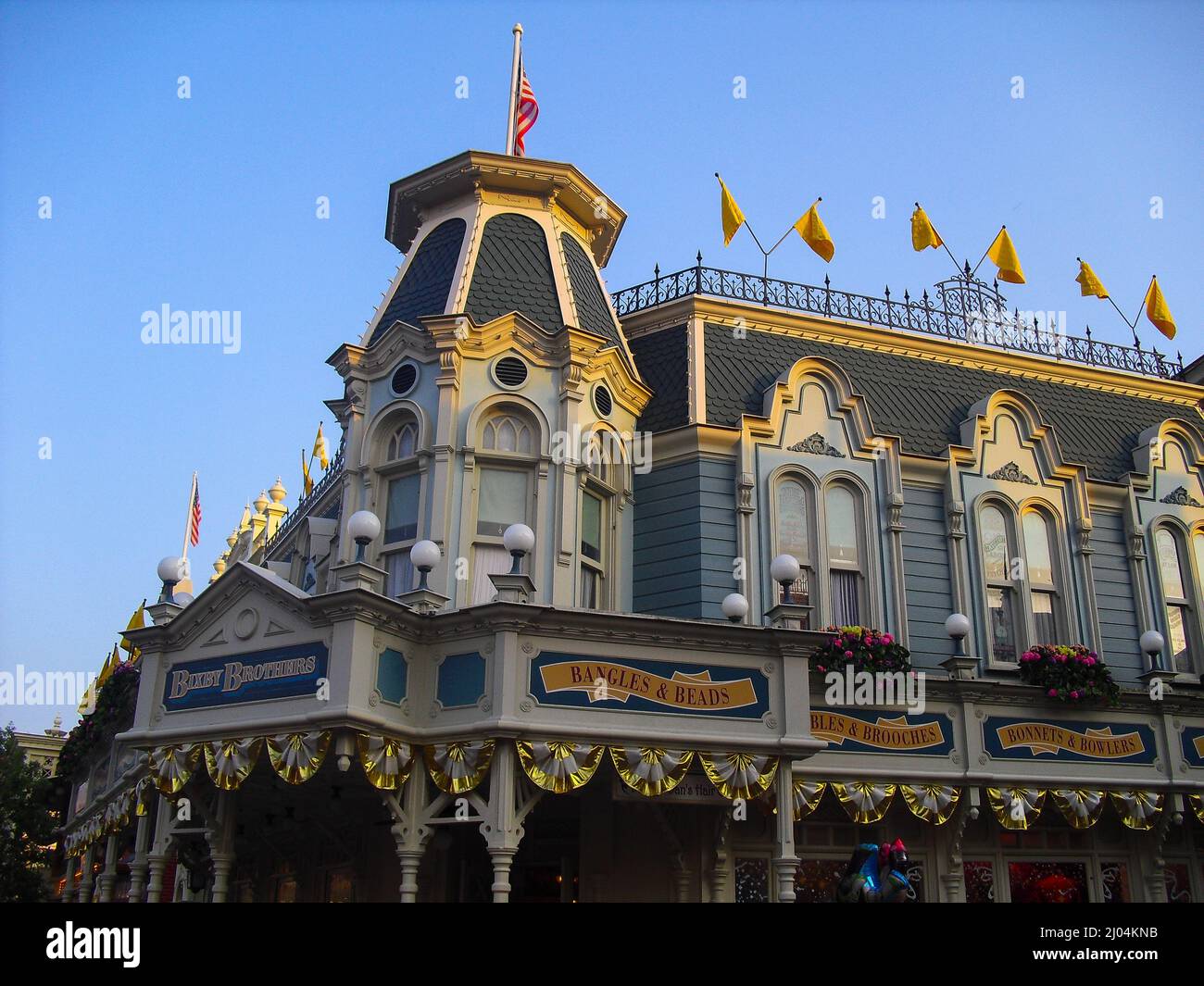 Low angle shot of an attraction building in Disneyland park in Paris ...