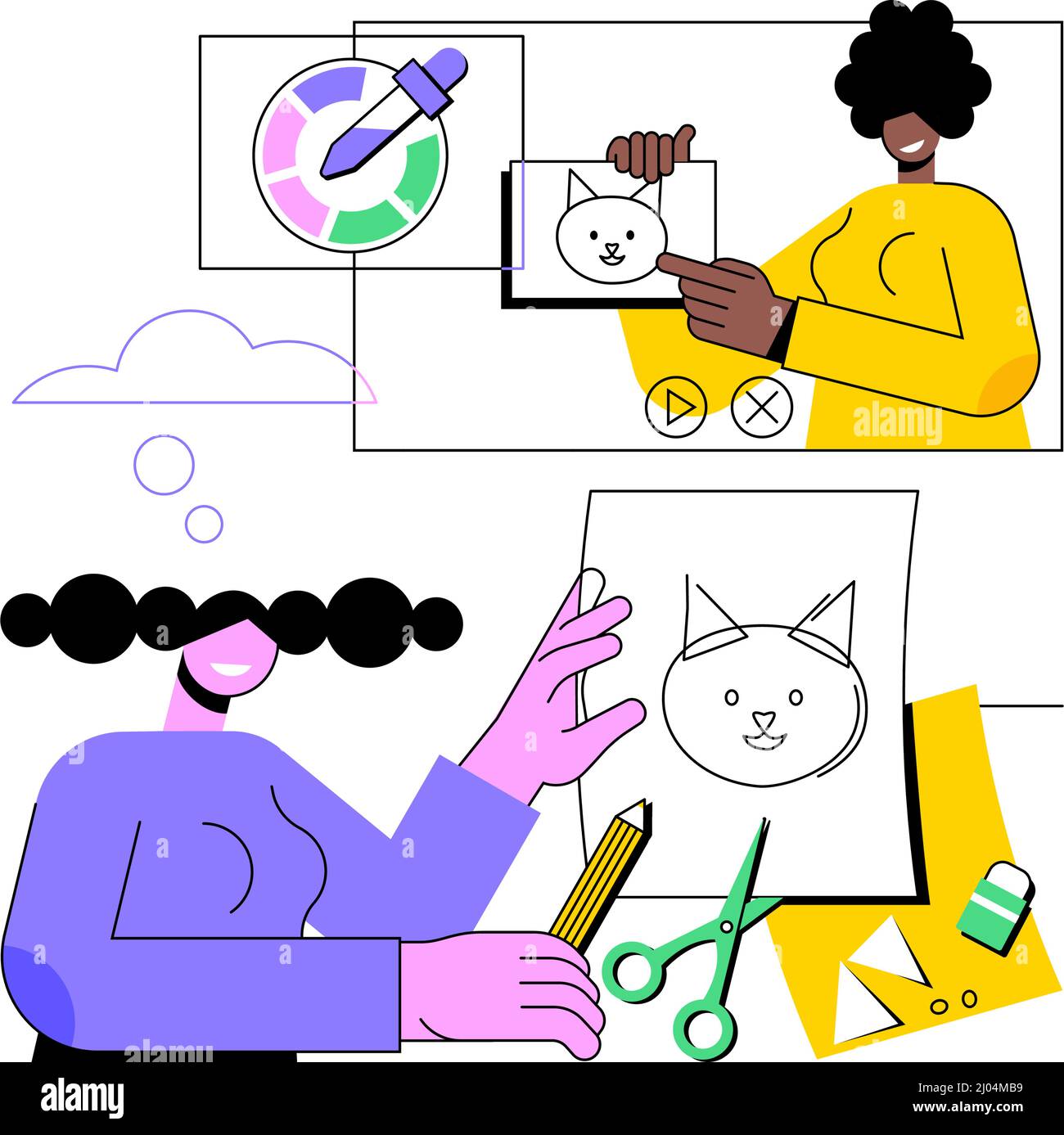 Virtual arts and crafts online lessons abstract concept vector ...