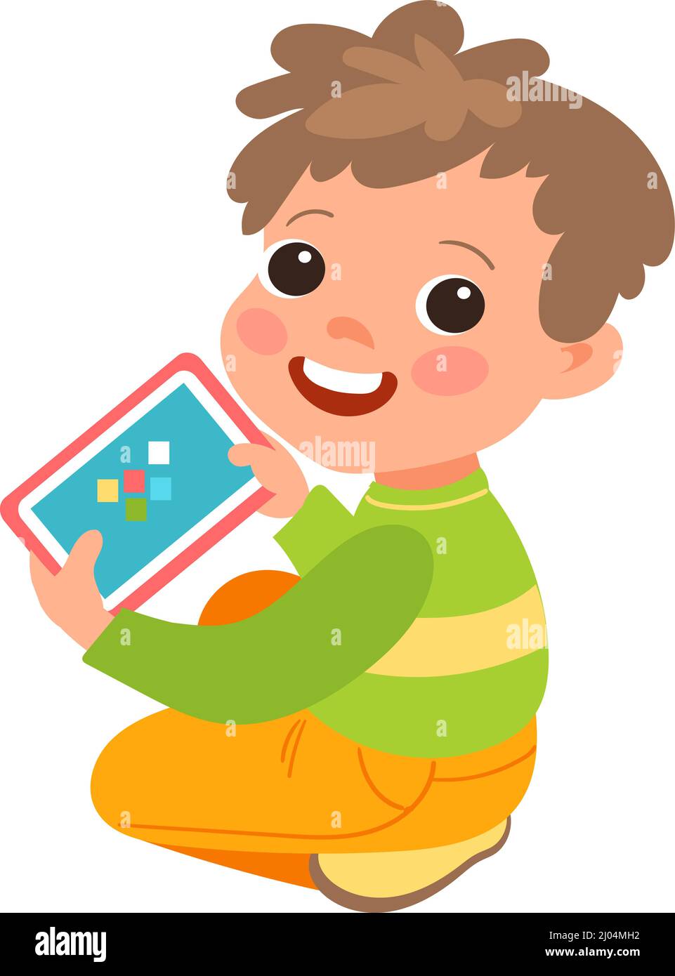 Cute boy playing video game on phone or tablet Stock Vector Image & Art ...