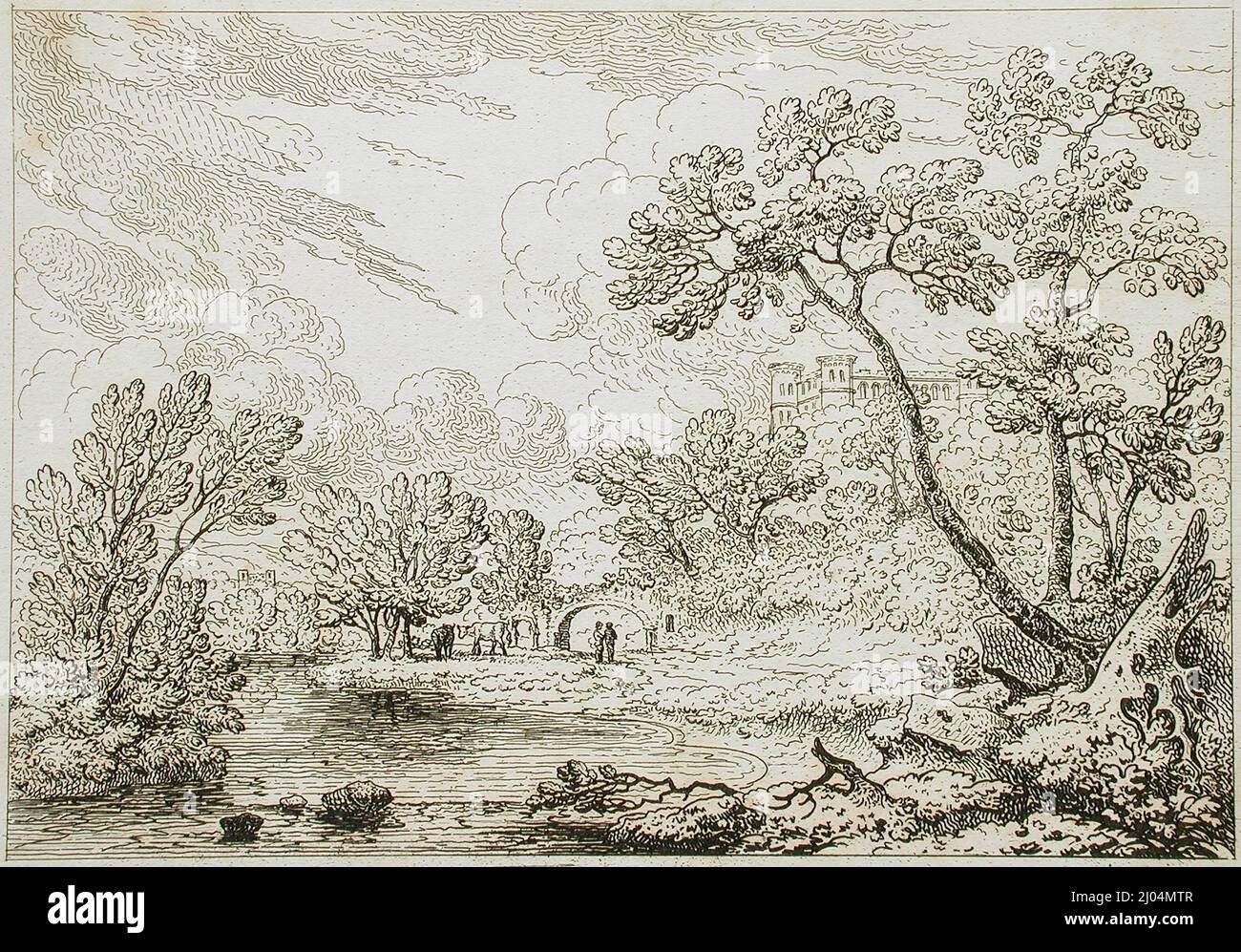 Rustic Castle. England, 18th century. Prints; engravings. Etching Stock ...