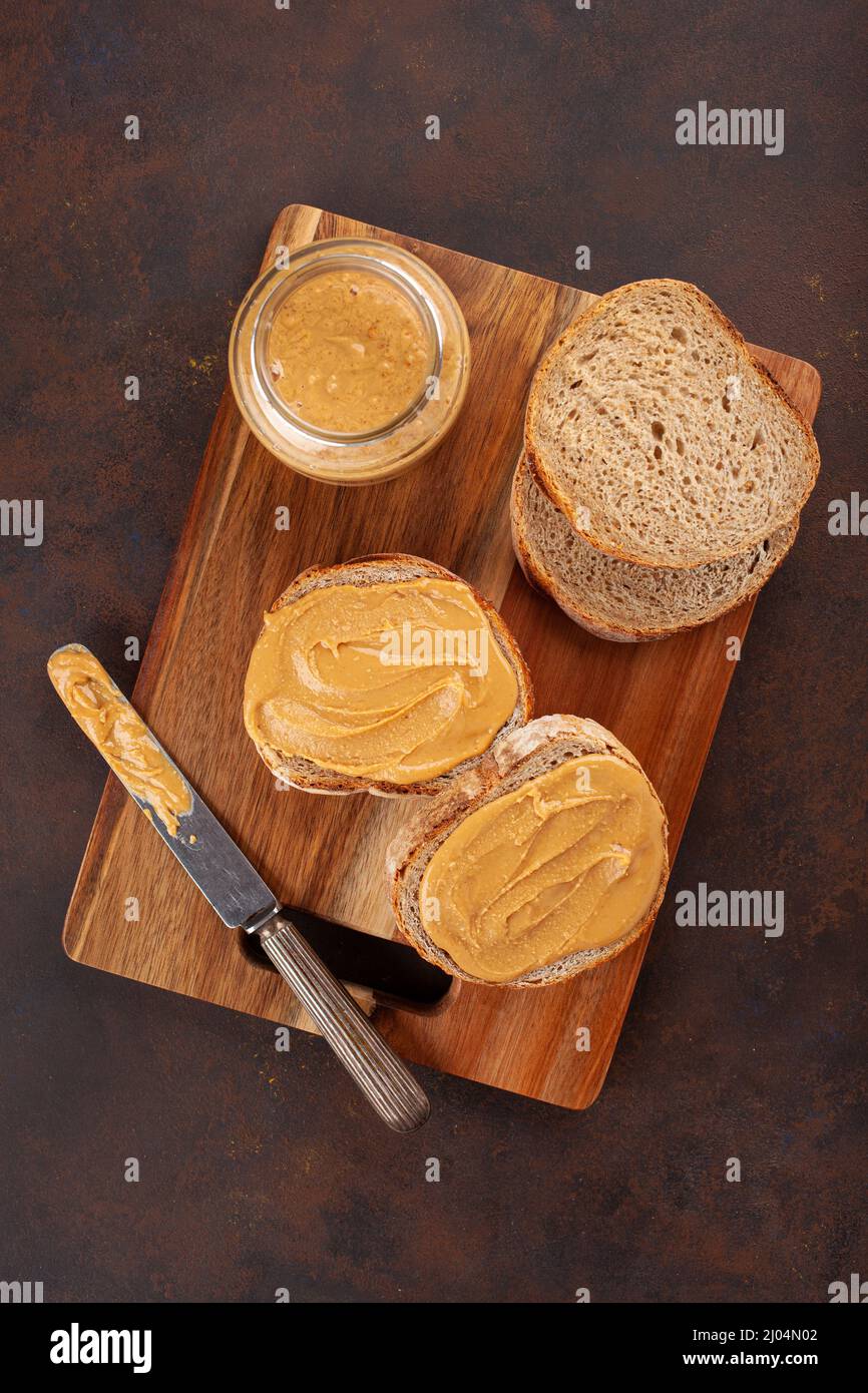smooth peanut butter bread toast, healthy traditional sandwich Stock ...