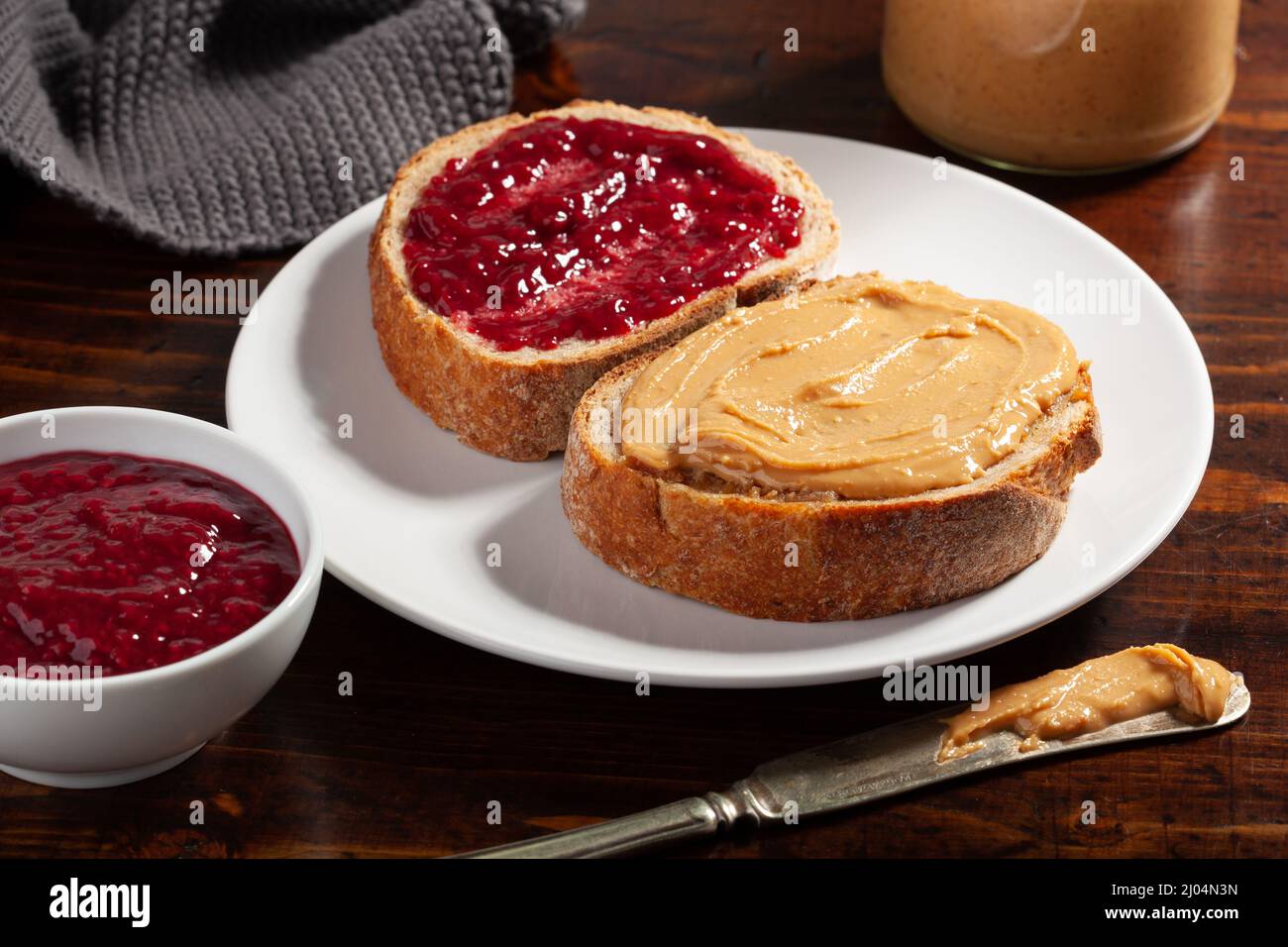 smooth peanut butter and jam bread toast, american traditional sandwich ...