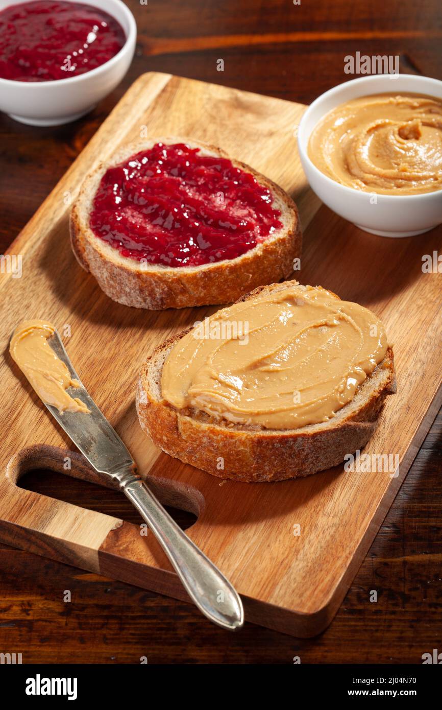 smooth peanut butter and jam bread toast, american traditional sandwich ...