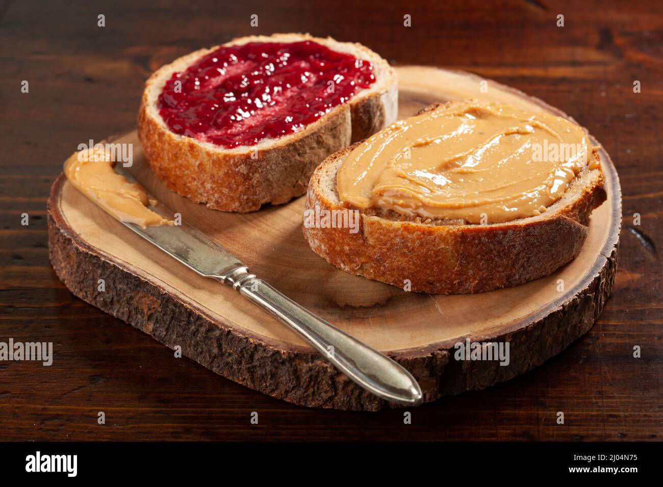 smooth peanut butter and jam bread toast, american traditional sandwich ...