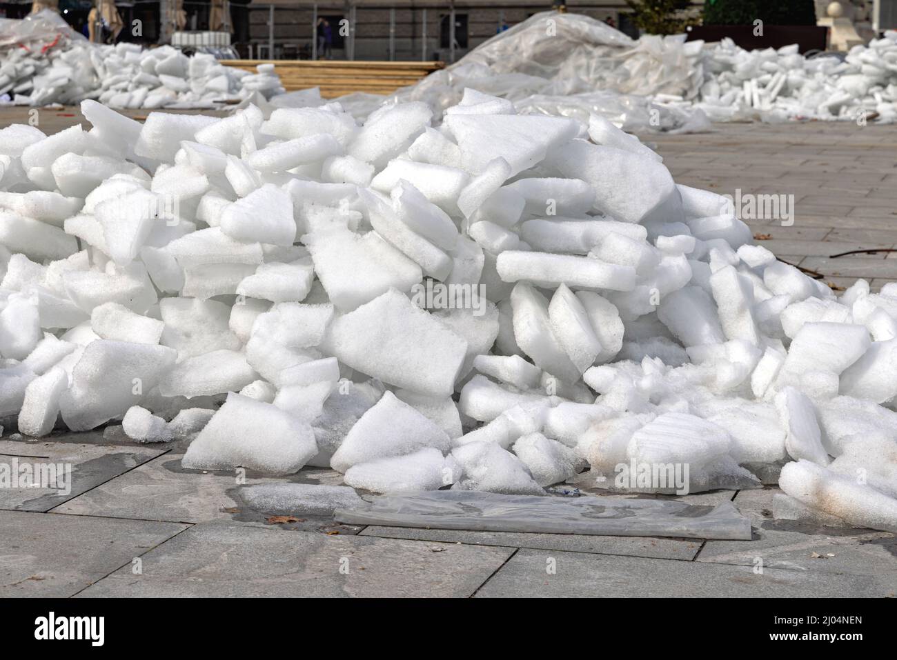 Big Pile of Ice Slabs at City Street Stock Photo - Alamy