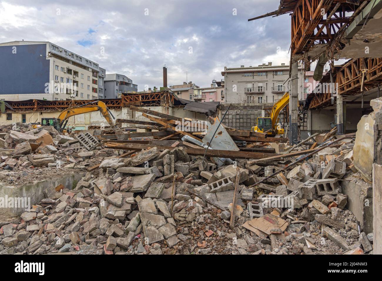 Big Pile of Debris at Old Factory Building Demolition Site Works Stock ...