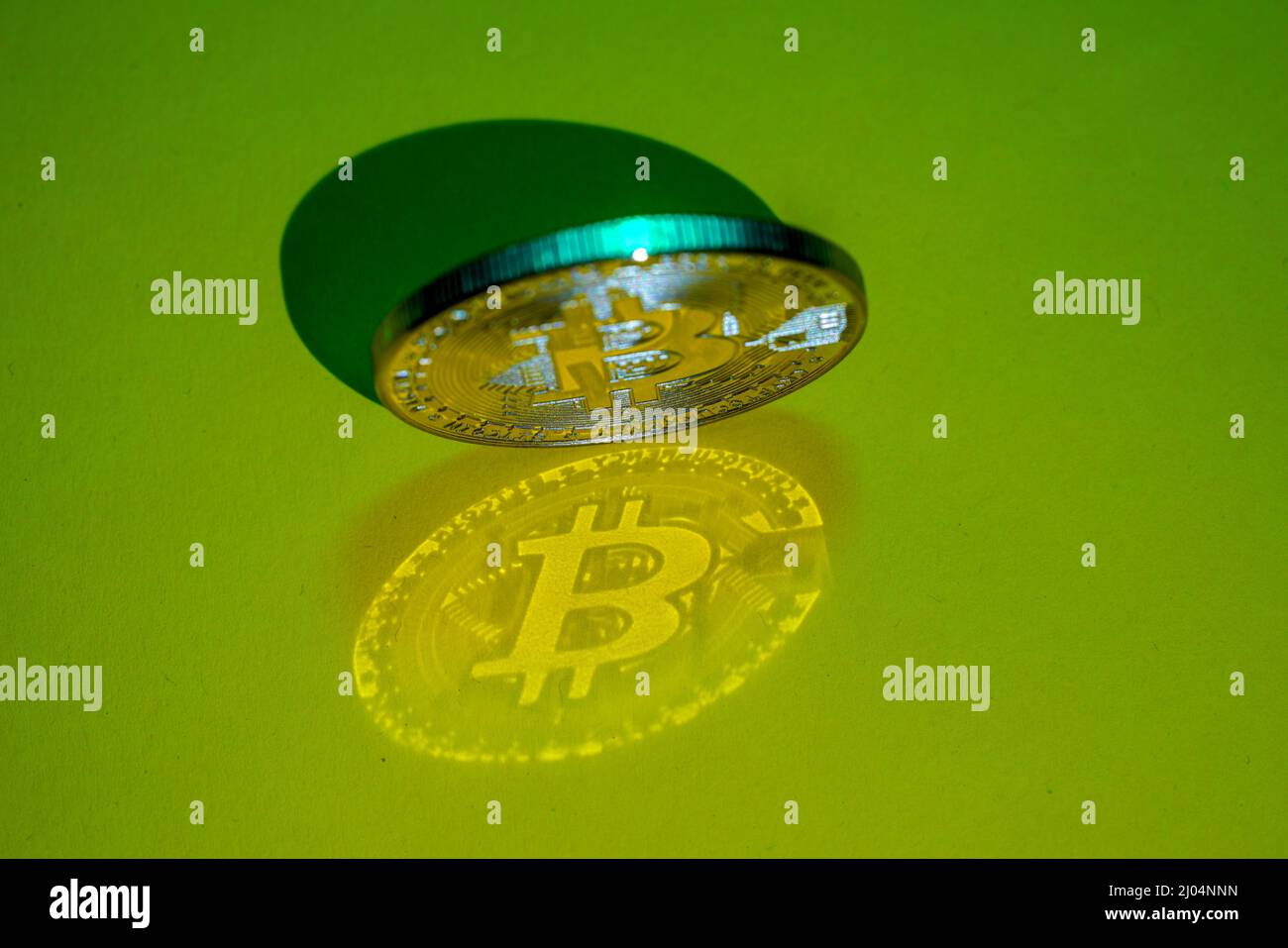 Bitcoin coin, medal photographed in the studio with long exposure ...