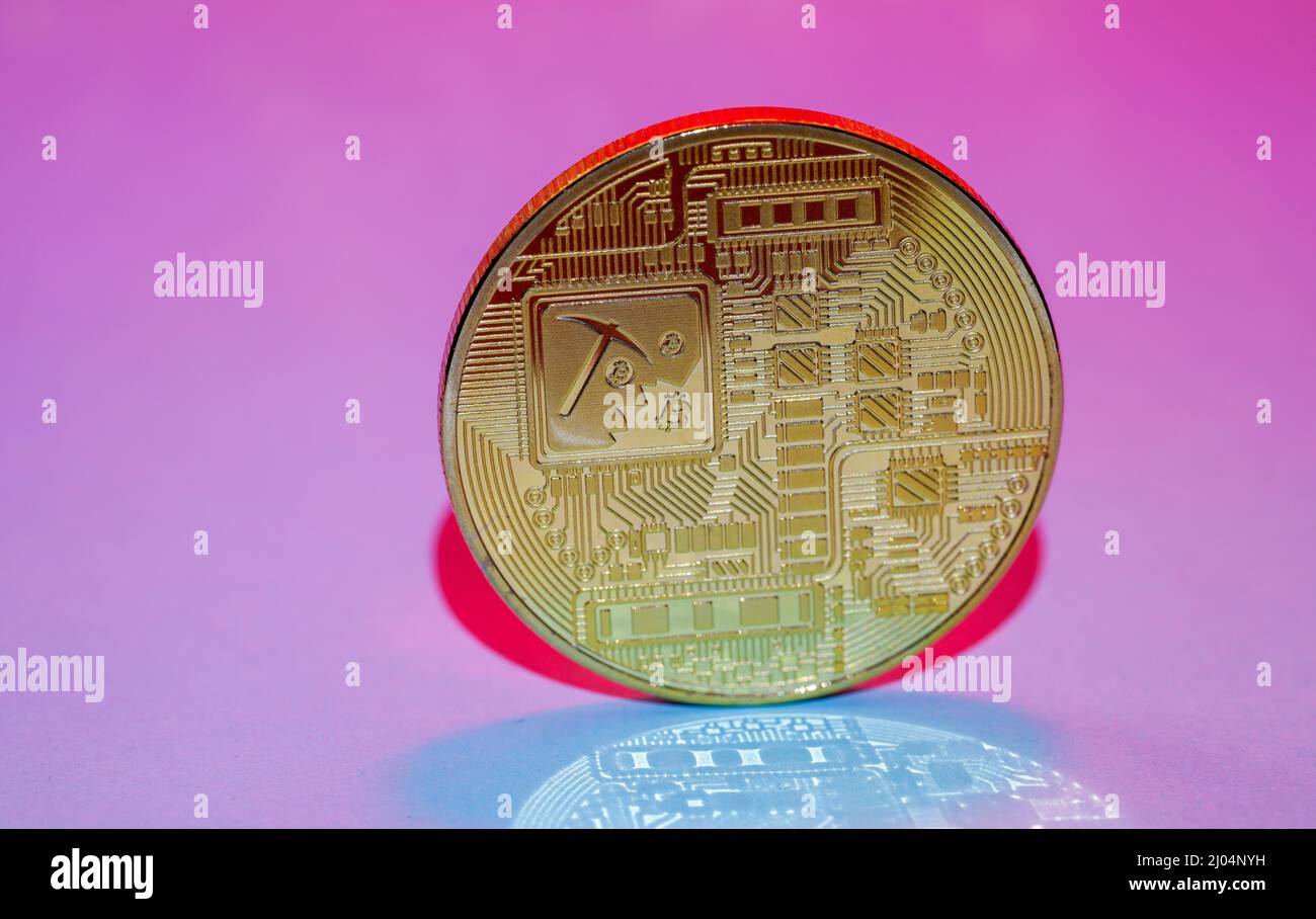 Bitcoin coin, medal photographed in the studio with long exposure ...