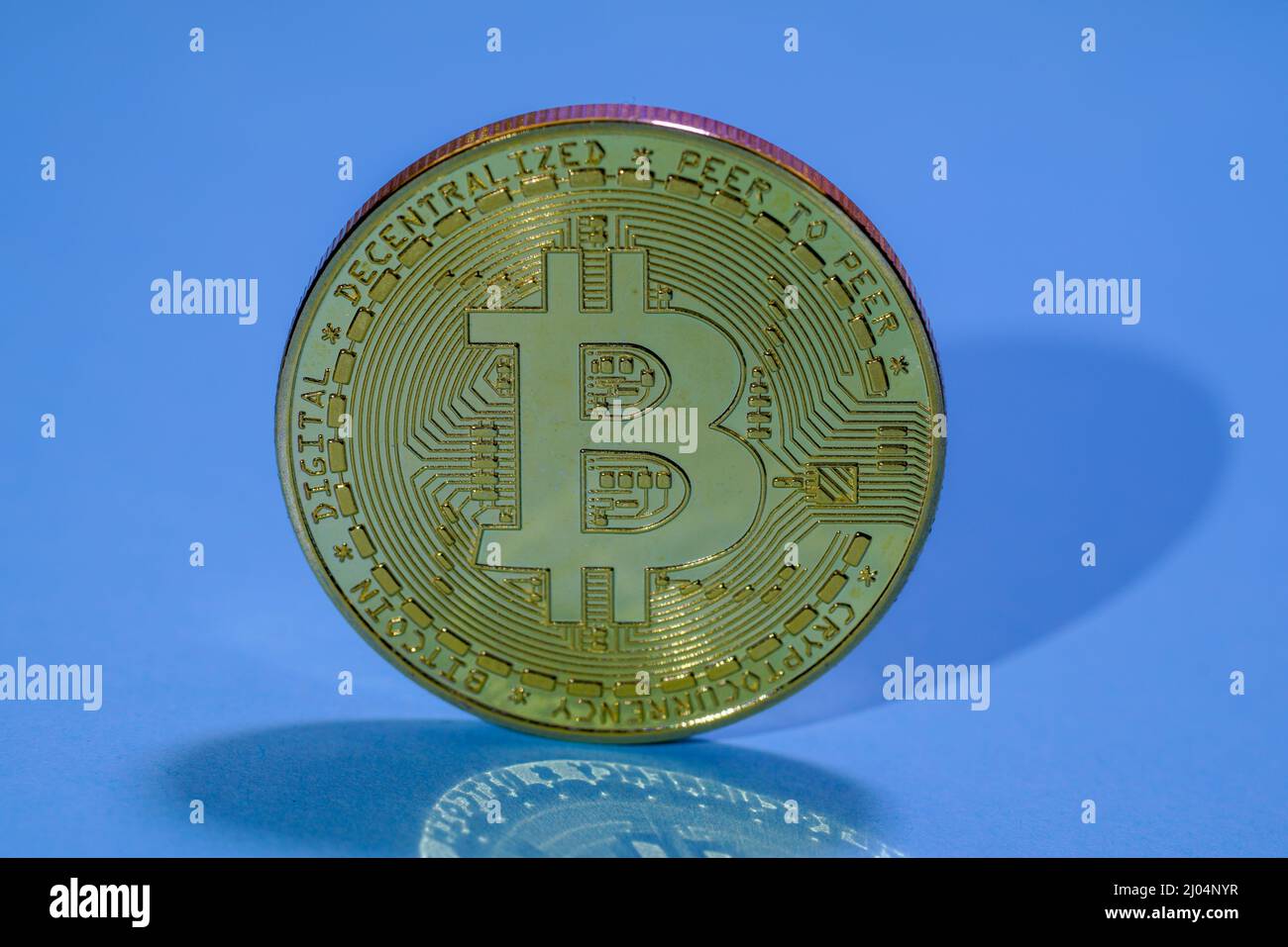 Bitcoin coin, medal photographed in the studio with long exposure ...
