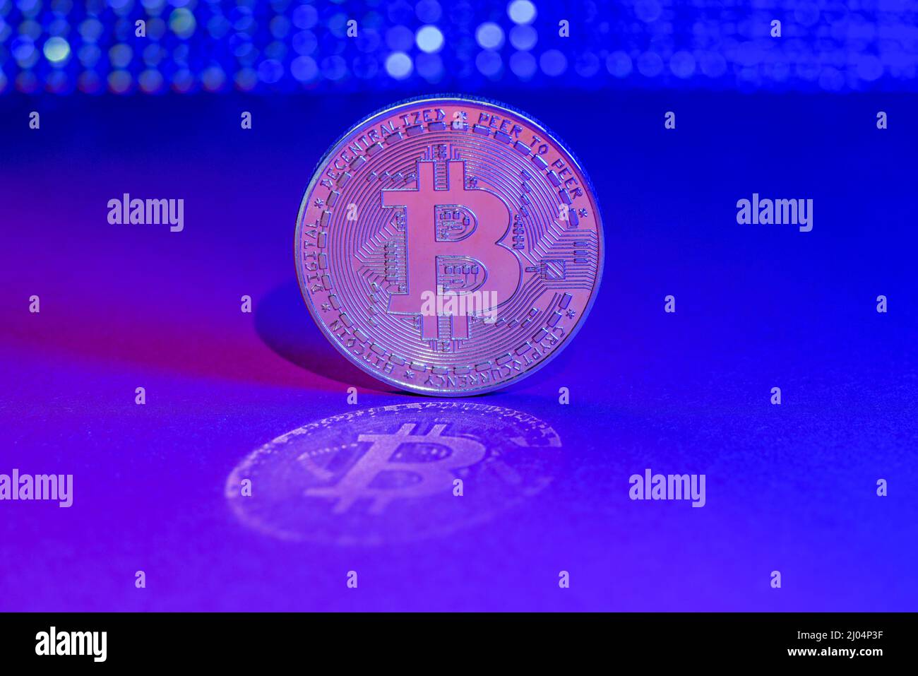 Bitcoin coin, medal photographed in the studio with long exposure ...