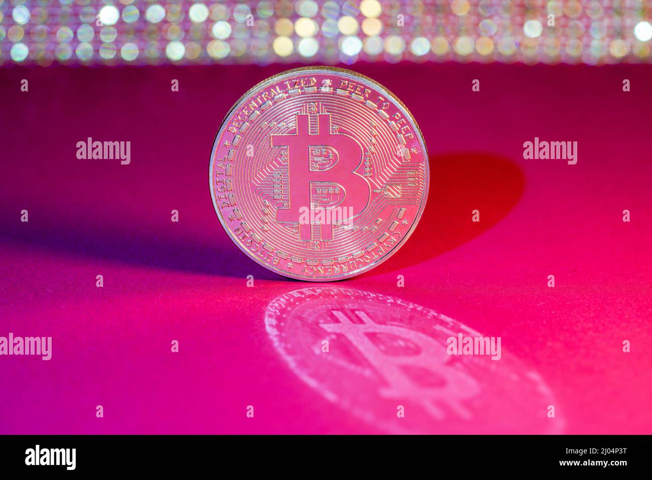Bitcoin coin, medal photographed in the studio with long exposure ...