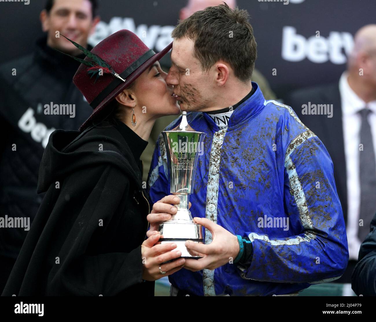 Paul Townend with the trophy receives a kiss from Anna Paoletti after ...