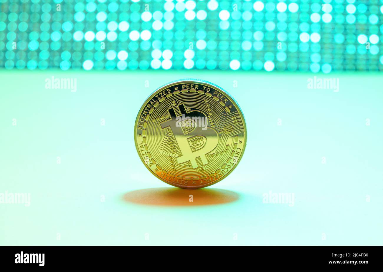 Bitcoin coin, medal photographed in the studio with long exposure ...