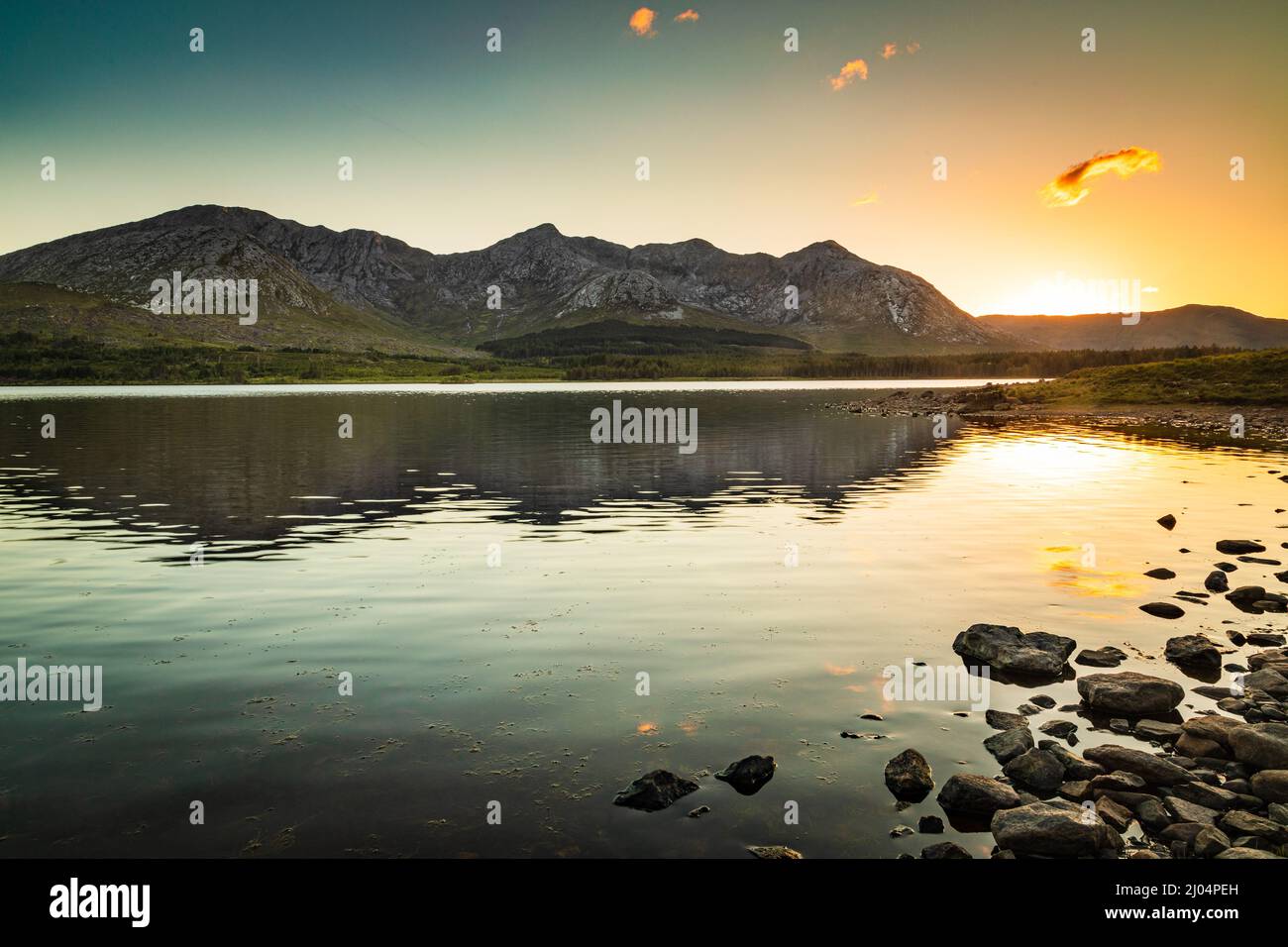 The eastern aspect of the Twelve Bens from Loch Inagh, Connemara ...