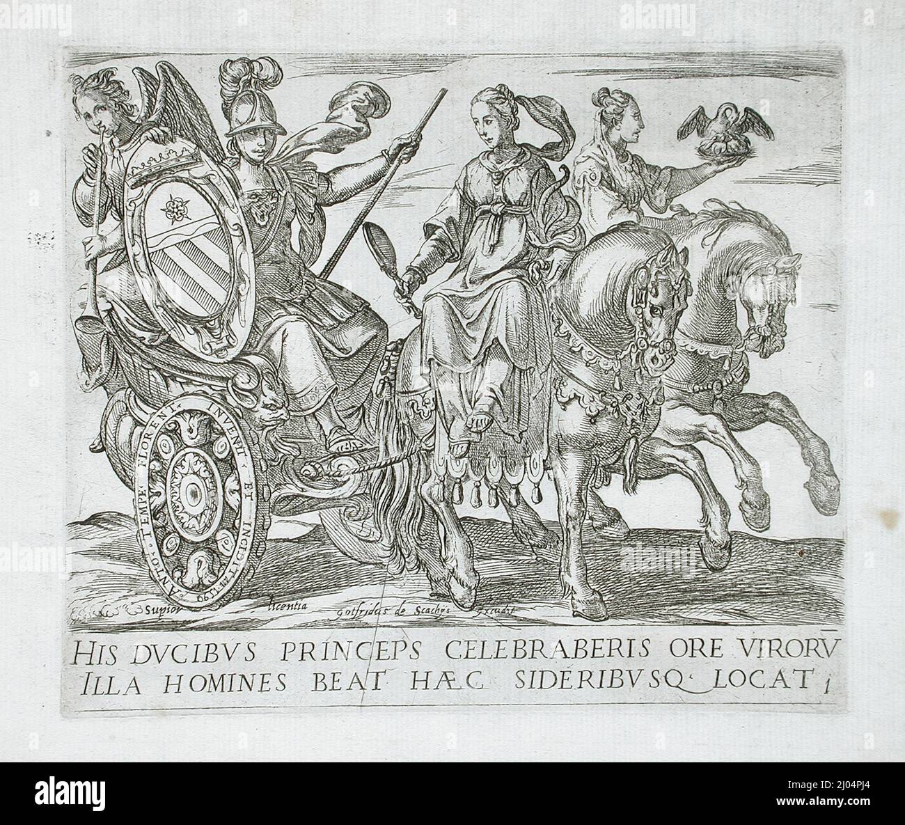 Frontispiece with Minerva in a Chariot Driven by Prudence and Charity ...