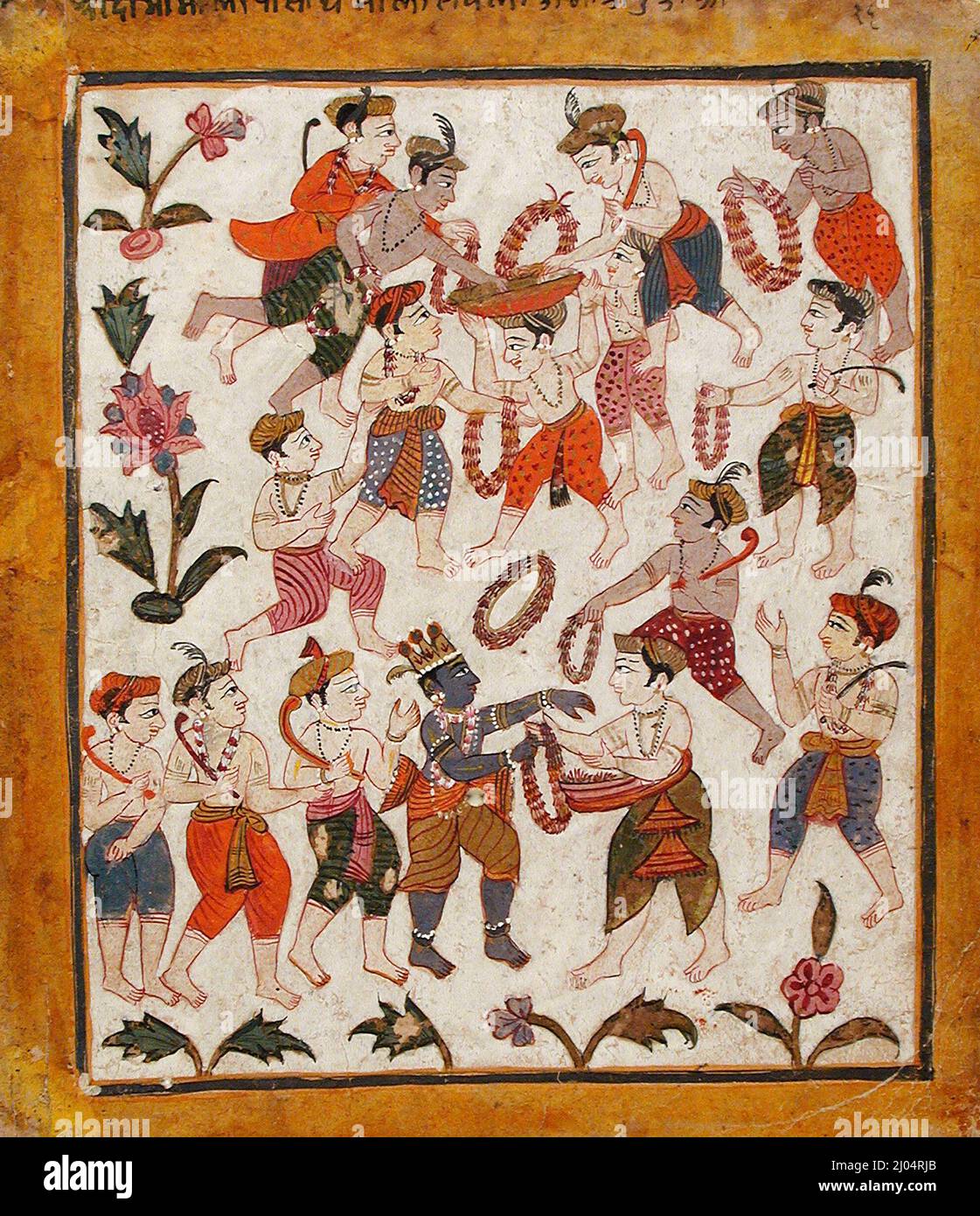 Krishna and the Cowherds Receiving Garlands in Mathura, Folio from the ...