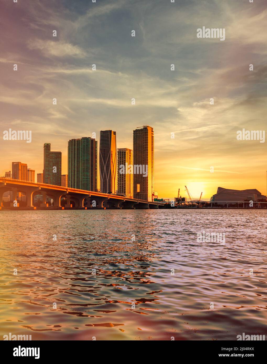skyline miami bridge skyscrapers sunset Stock Photo - Alamy
