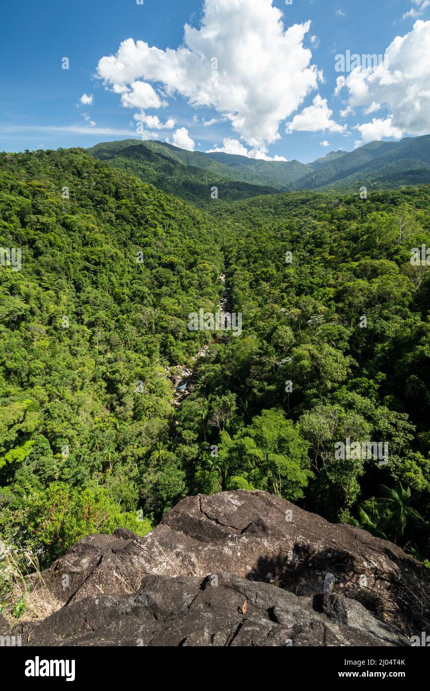Beautiful view to green atlantic rainforest valley in Itatiaia Park ...