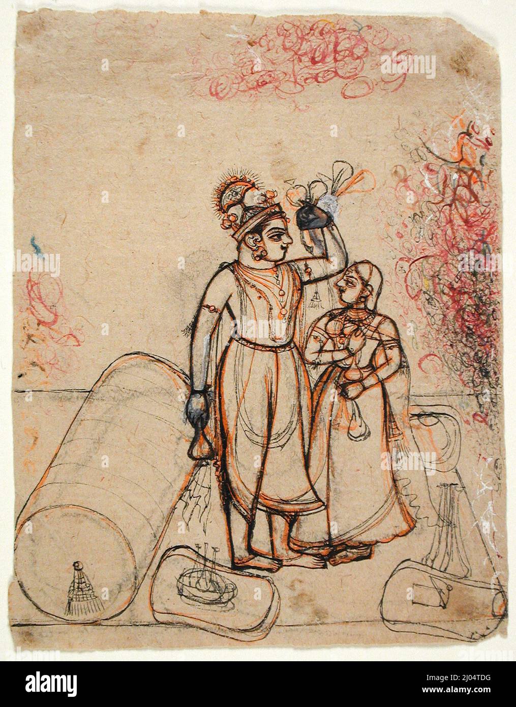 Prince and Princess in the Guise of Krishna and Radha Drinking on a ...