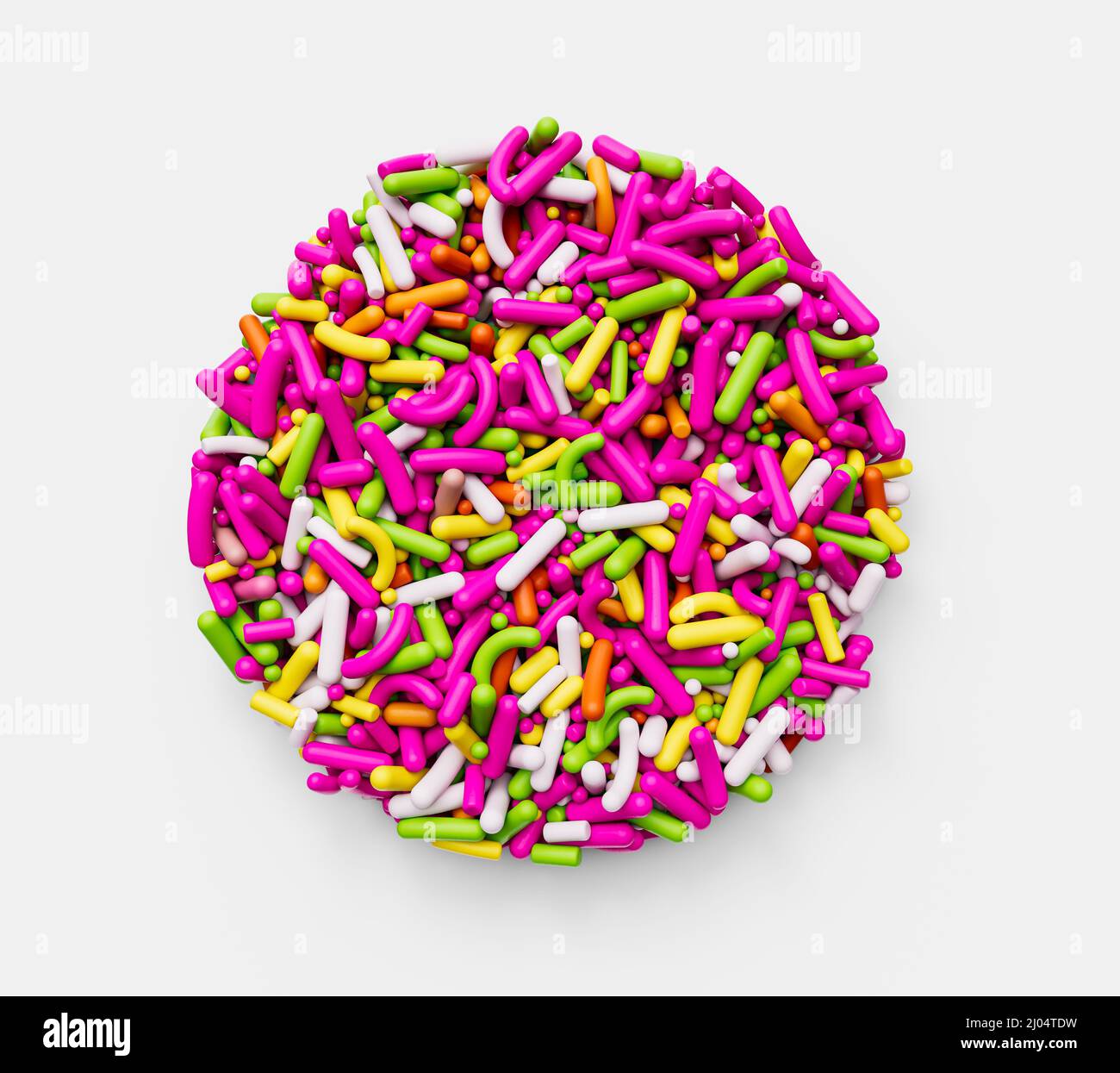 3D rendering of rainbow sprinkles in a circle shape isolated on white ...