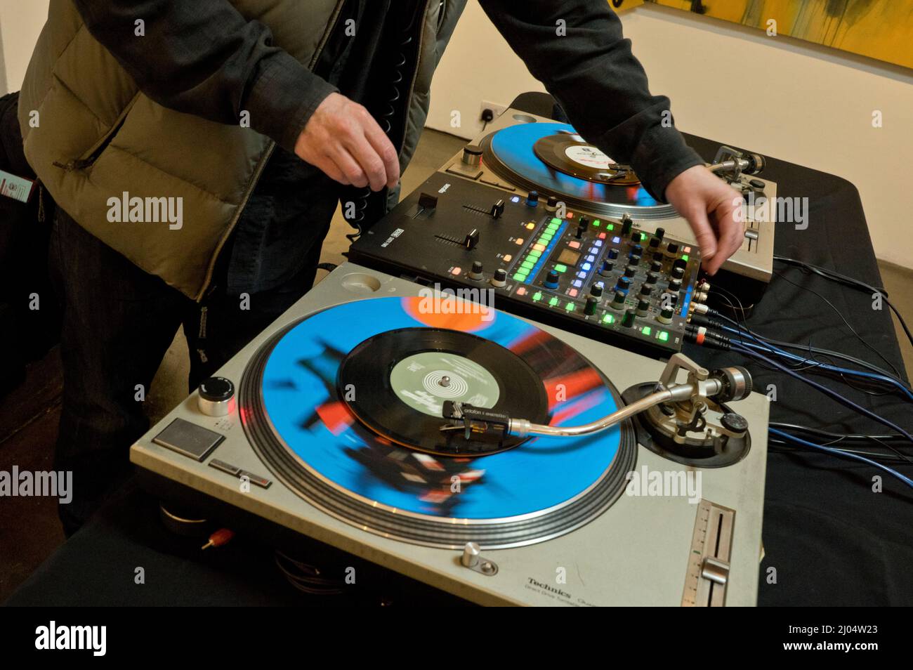 DJ playing vynil records at a party in Manchester,England,UK Stock ...
