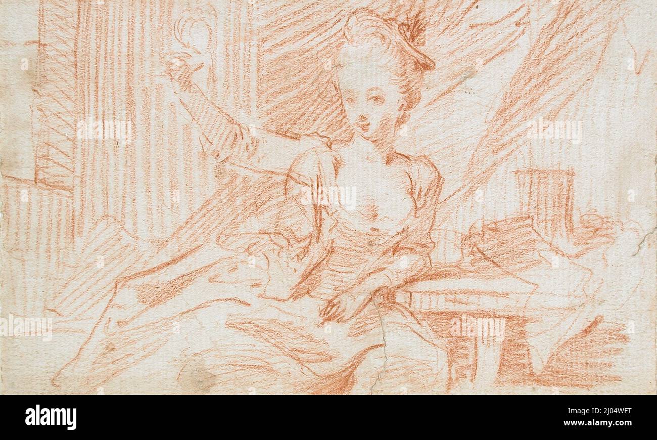 Woman Holding a Dove. France, 1820-1830. Drawings. Red chalk Stock ...