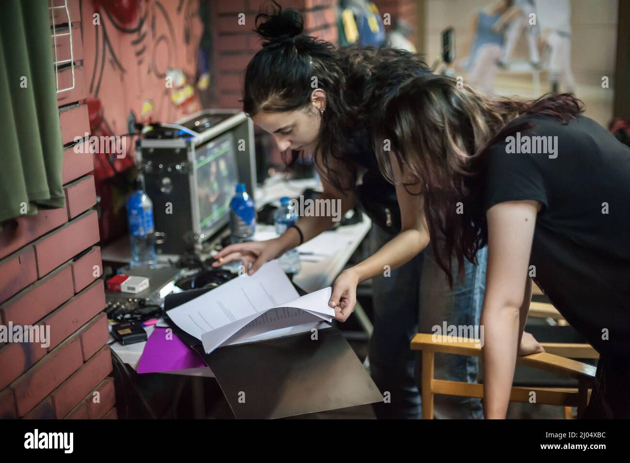 Behind the scenes. Film director and photography director checks the ...