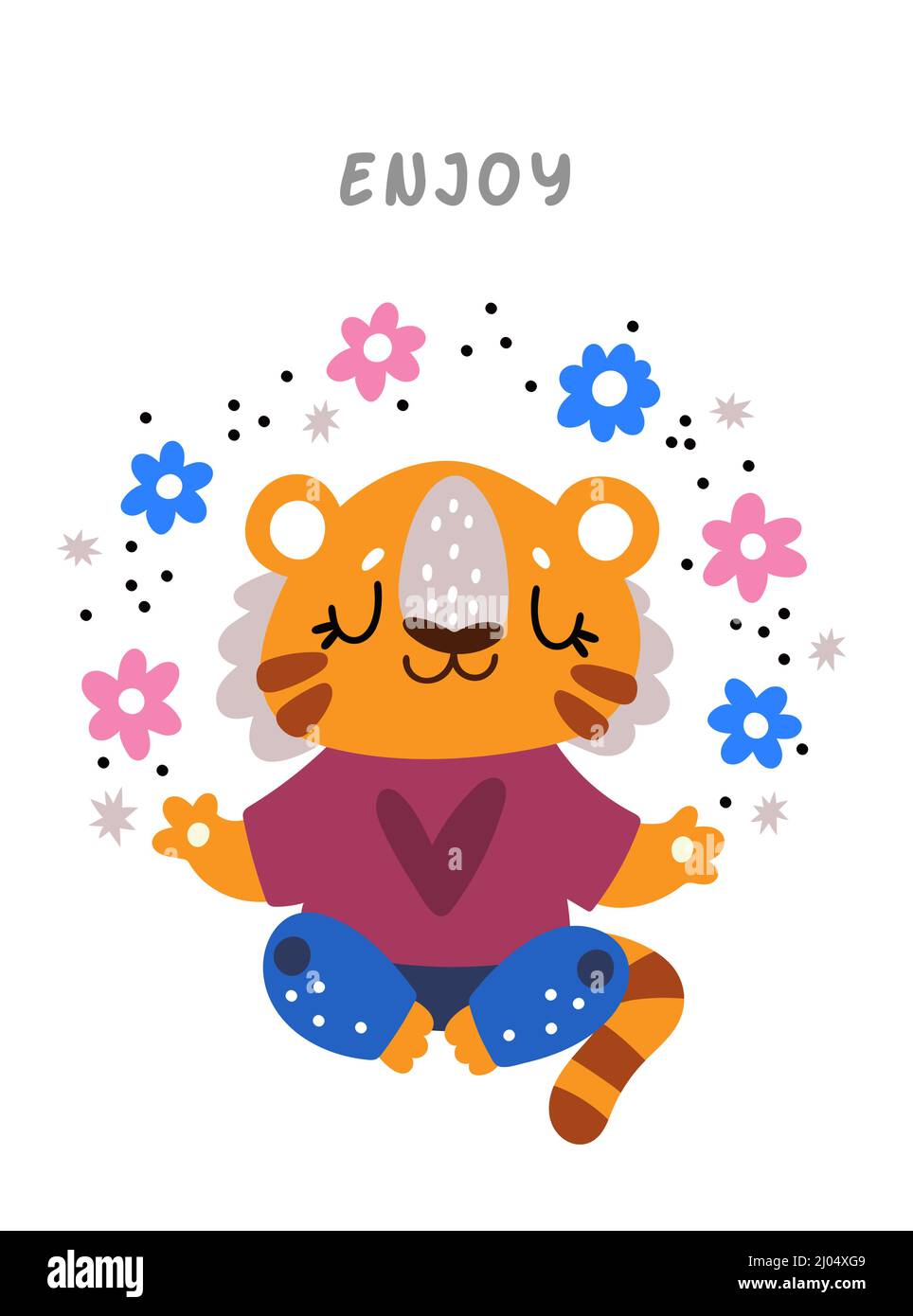 Happy Tiger Cute Hand Drawn Animal Print Stock Vector Image Art Alamy
