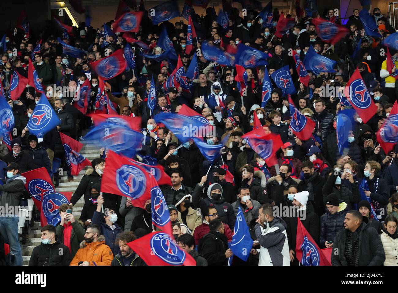 PSG fans with flags during the UEFA Champions League match between ...