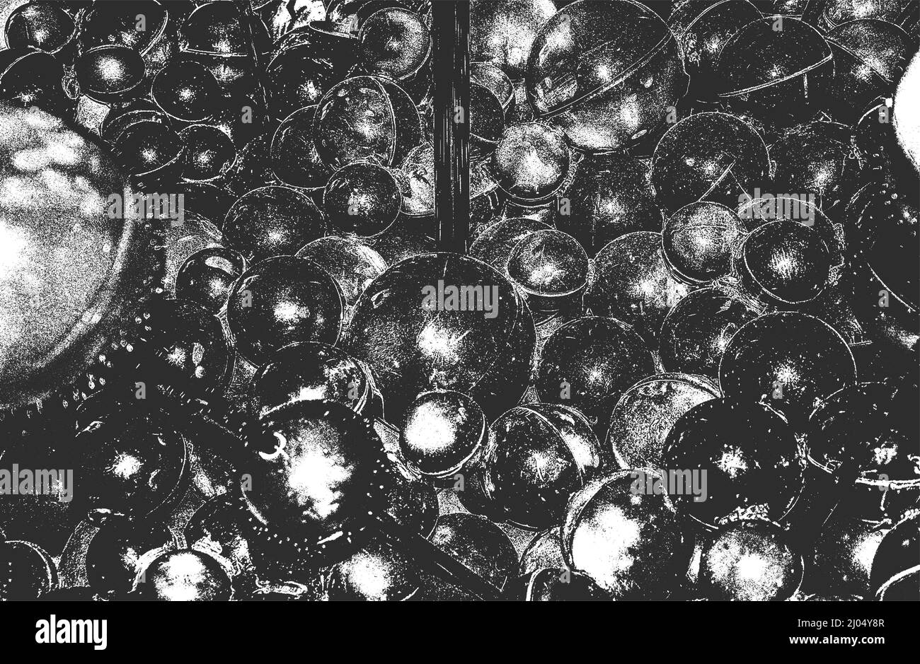 Distressed overlay texture of closeup glossy plastic, metalic spheres ...