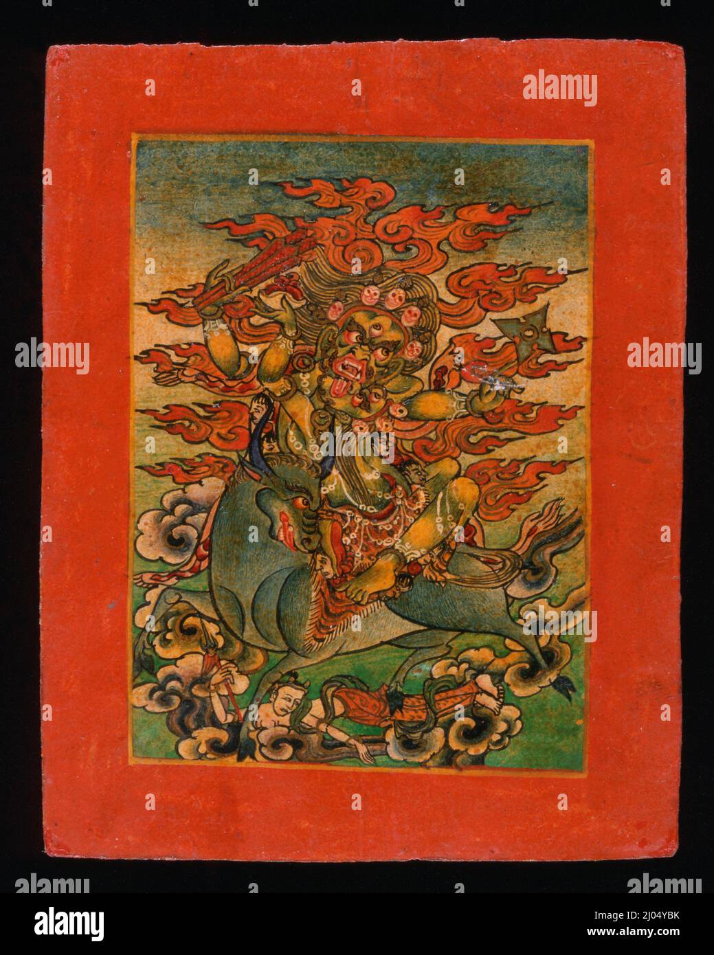 Yellow Yama (?) and Consort on Bull, Nyingmapa Buddhist or Bon Ritual ...