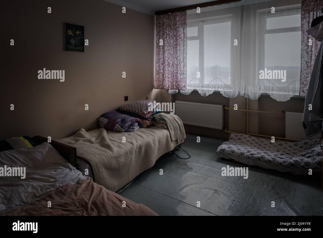 Refugee Bedroom - NOWA GROBLA, POLAND/UKRAINE BORDER - MARCH 05 Stock ...