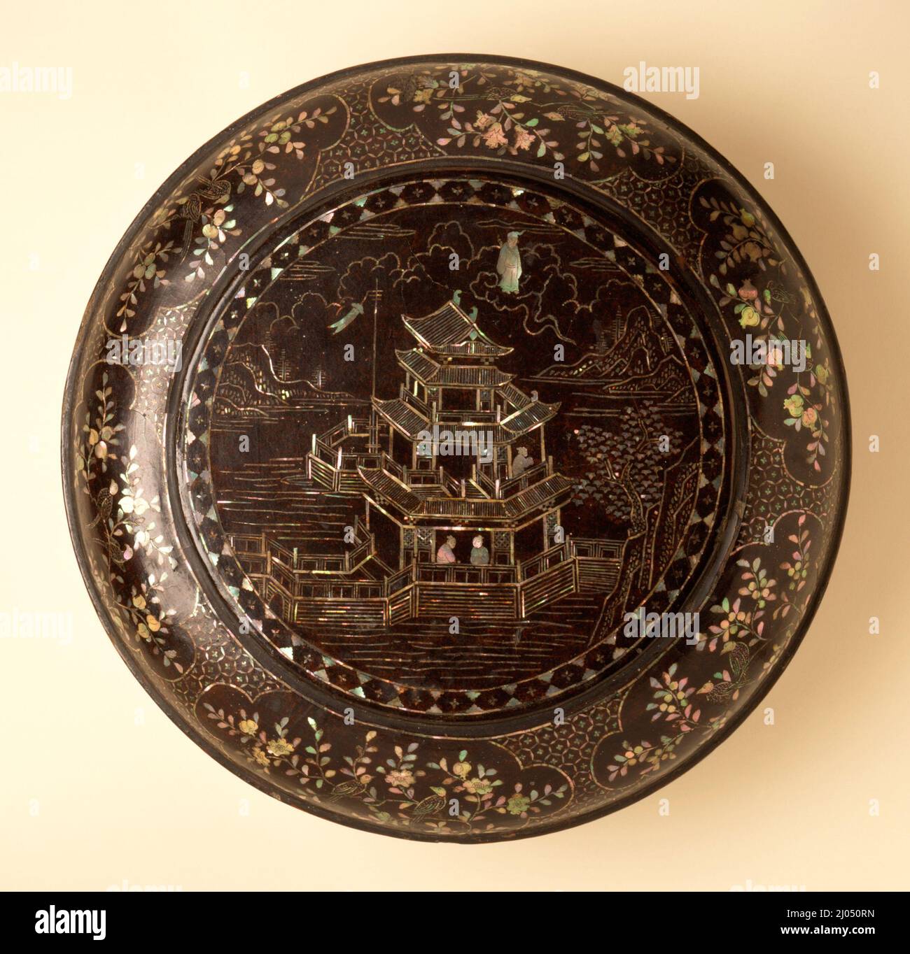 Food box he with flowers cartouches showing figures in landscapes hi ...