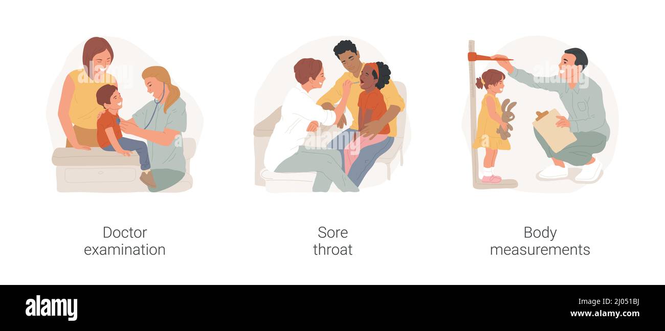 Visiting family doctor isolated cartoon vector illustration set. Doctor ...