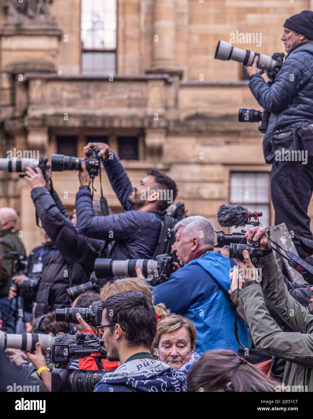 Photo of press photographers at protest in Glasgow Stock Photo - Alamy