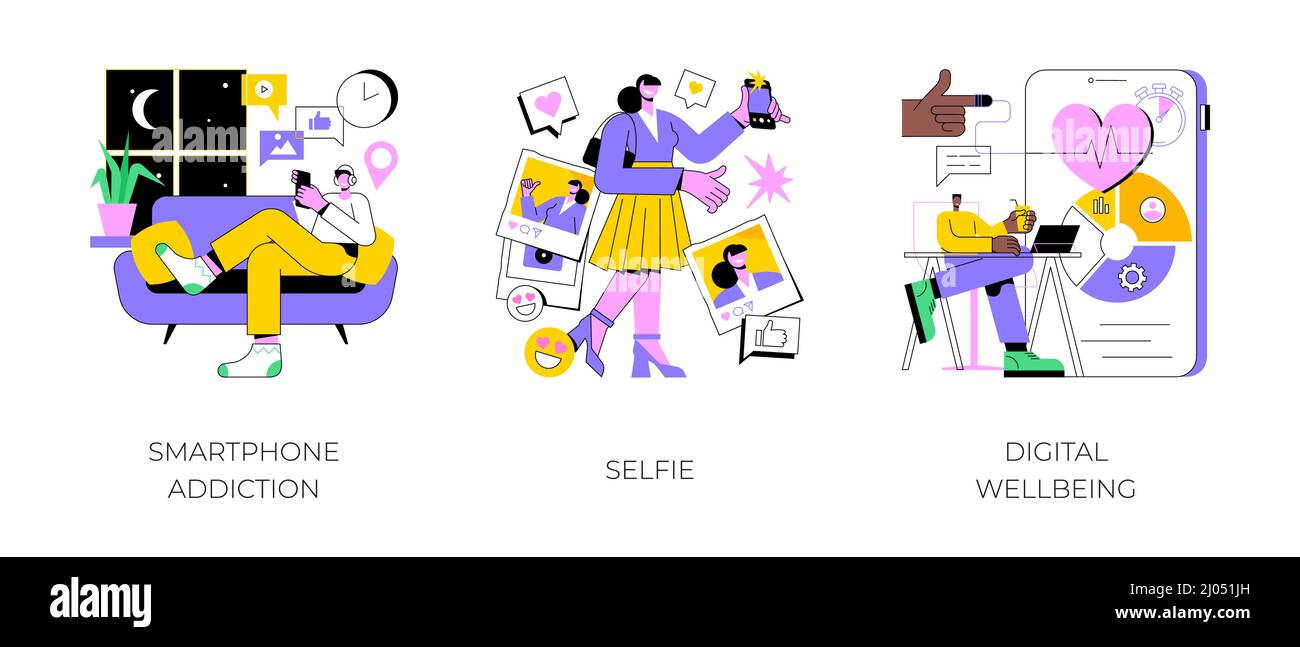 Digital culture abstract concept vector illustration set. Smartphone ...