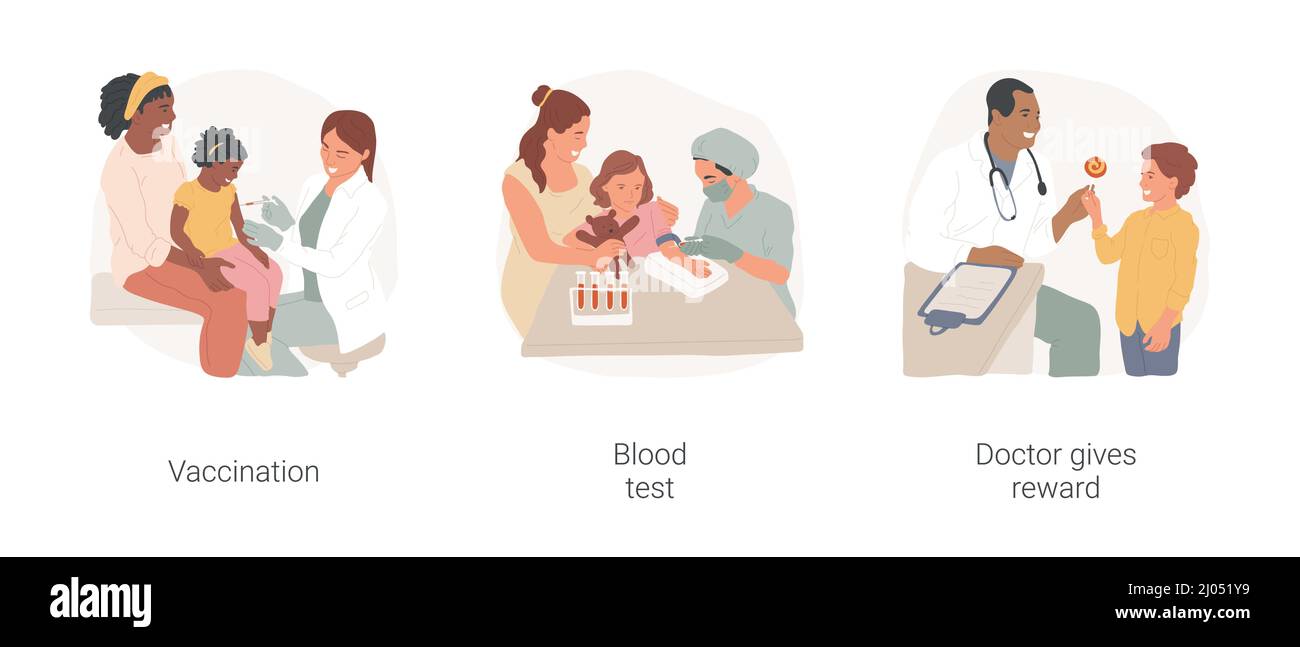 Visiting pediatrician isolated cartoon vector illustration set. Doctor ...