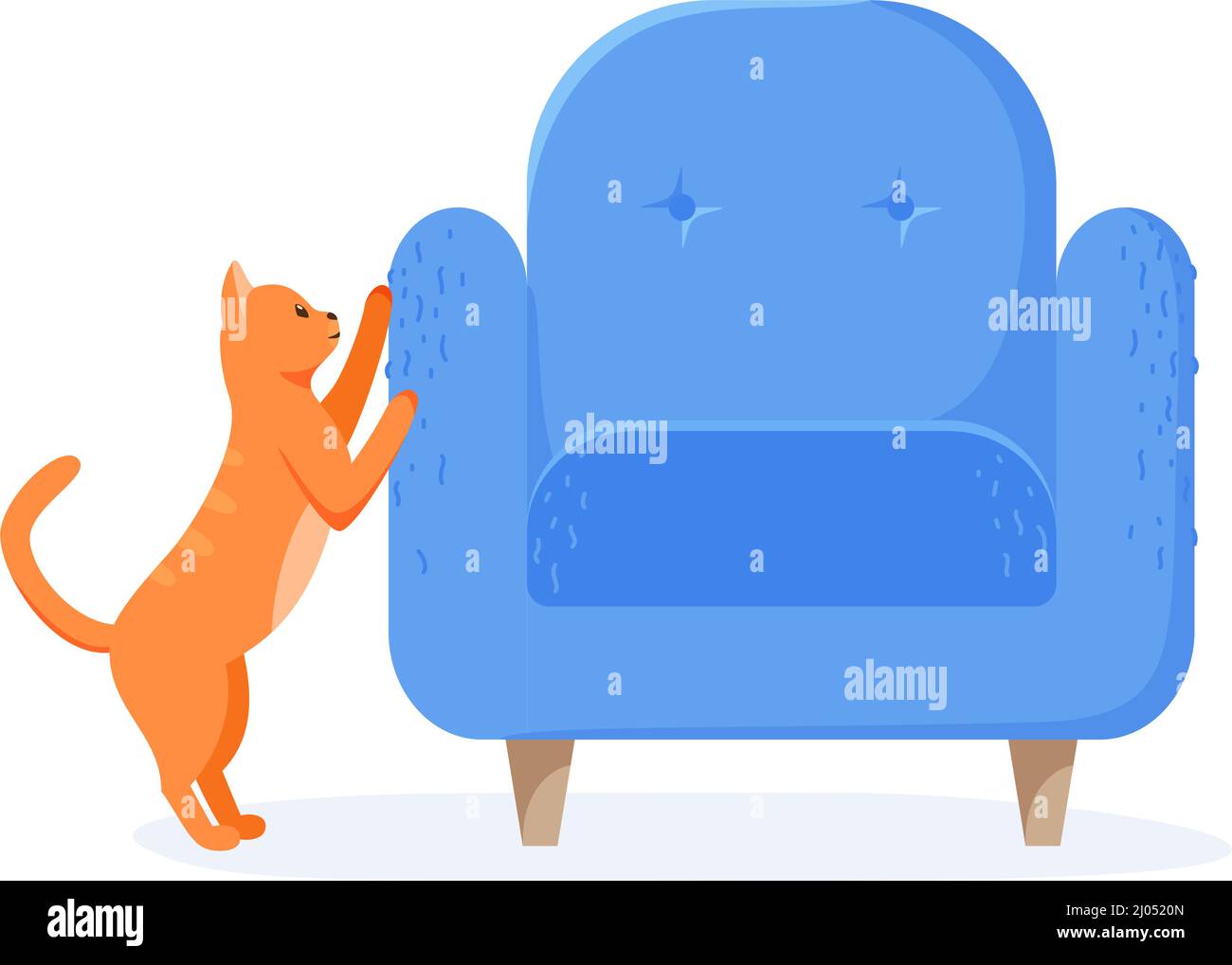 Ginger cat scratching chair. Nasty kitten destroying home furniture ...