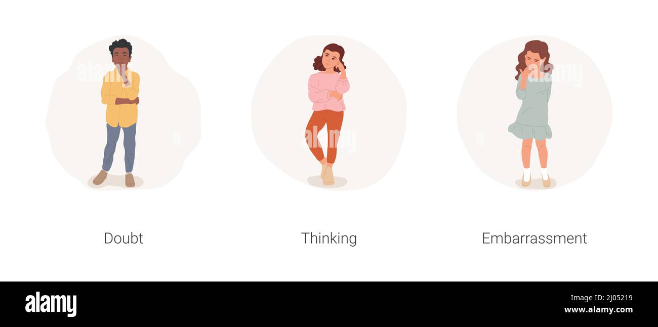 Kid emotional state isolated cartoon vector illustration set. Confused ...