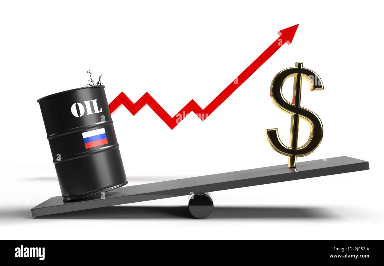 Russia oil barrel and dollar sign price growth 3D rendering Stock Photo ...