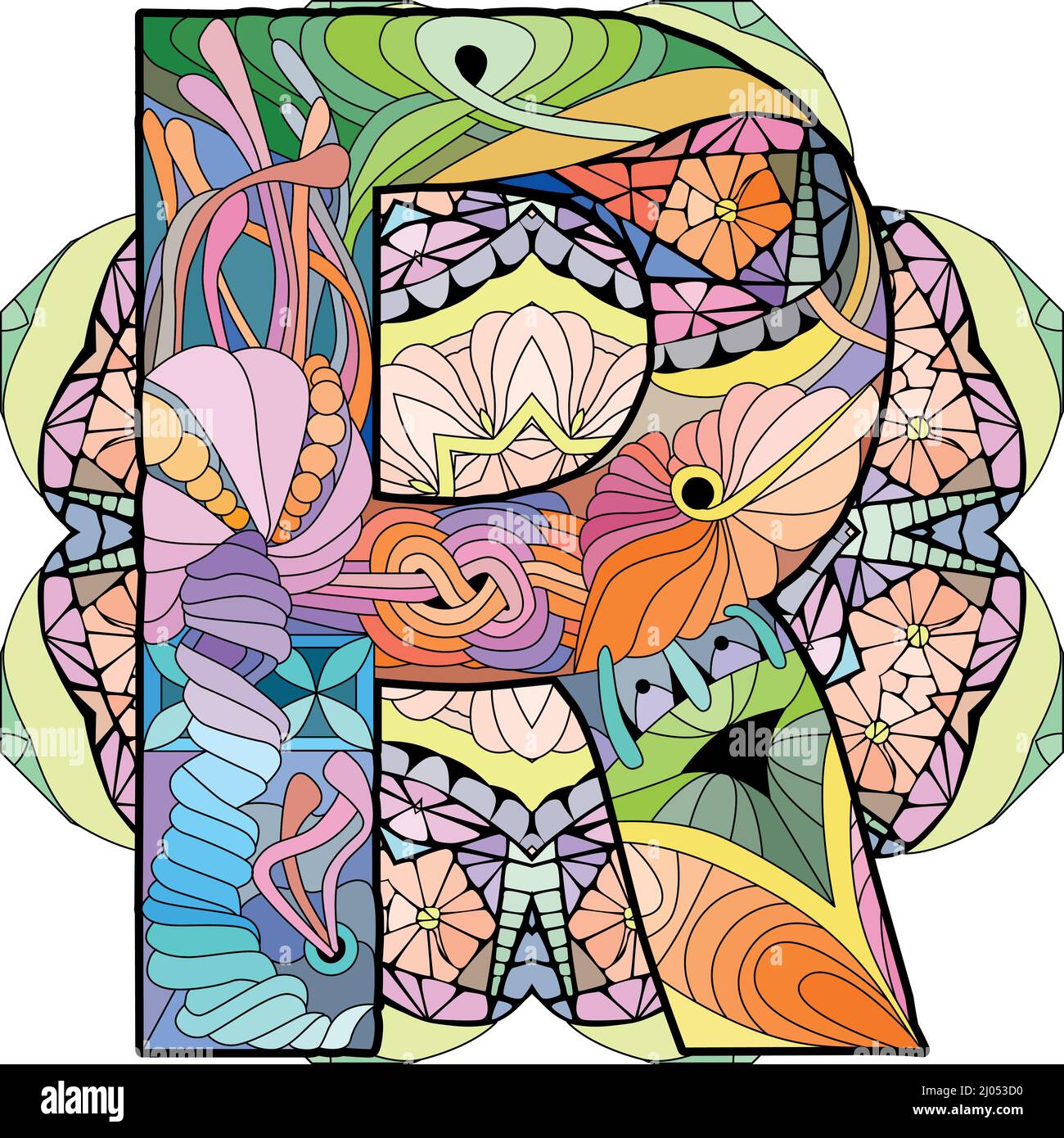 Zentangle stylized alphabet - letter R on mandala. Vector illustration ...