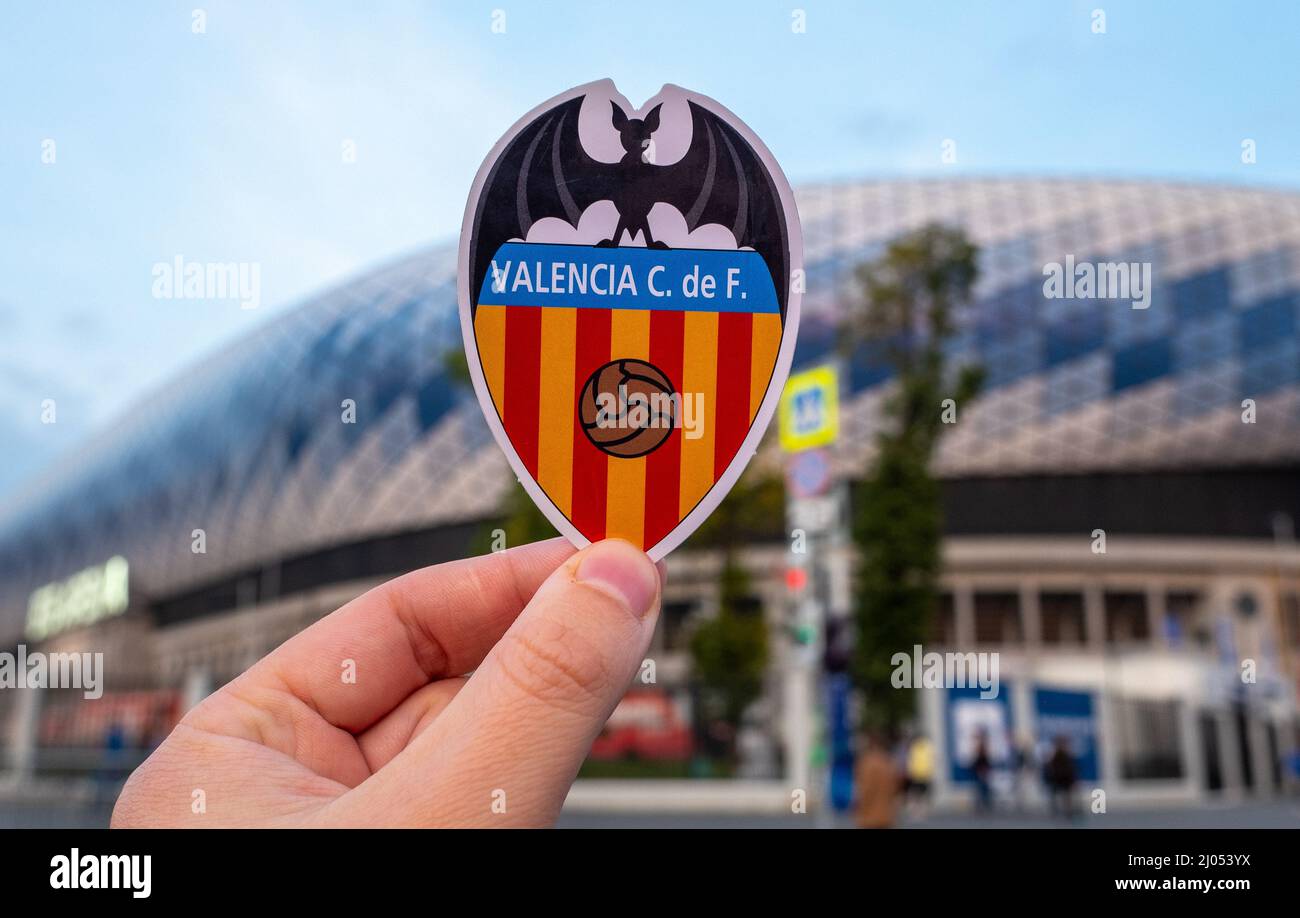 September 12, 2021, Valencia, Spain. The emblem of the football club ...