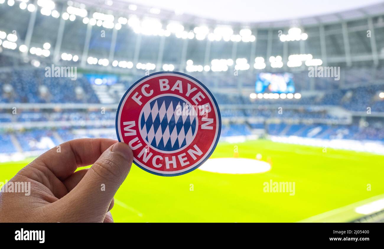 September 12, 2021, Munich, Germany. The emblem of the football club FC ...