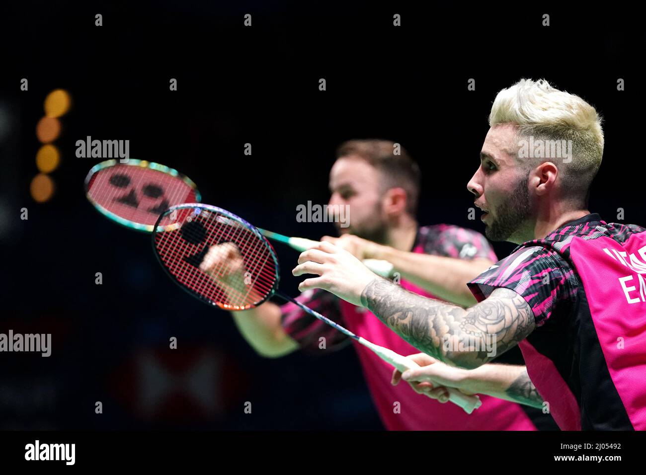 England's Ben Lane and Sean Vendy (right) in action against Malaysia's ...