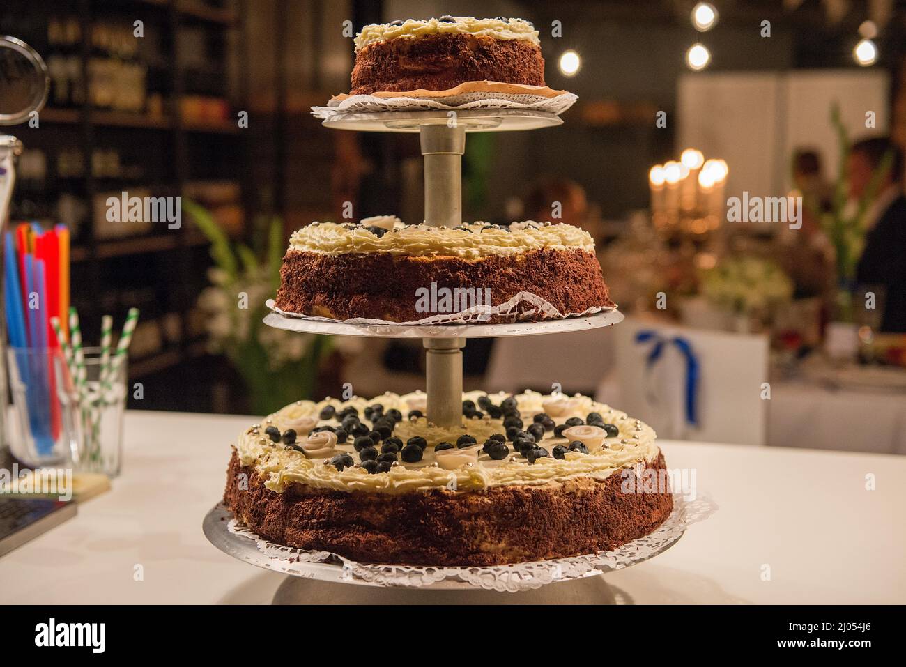 Closeup shot of the wedding cake in the wedding hall Stock Photo - Alamy