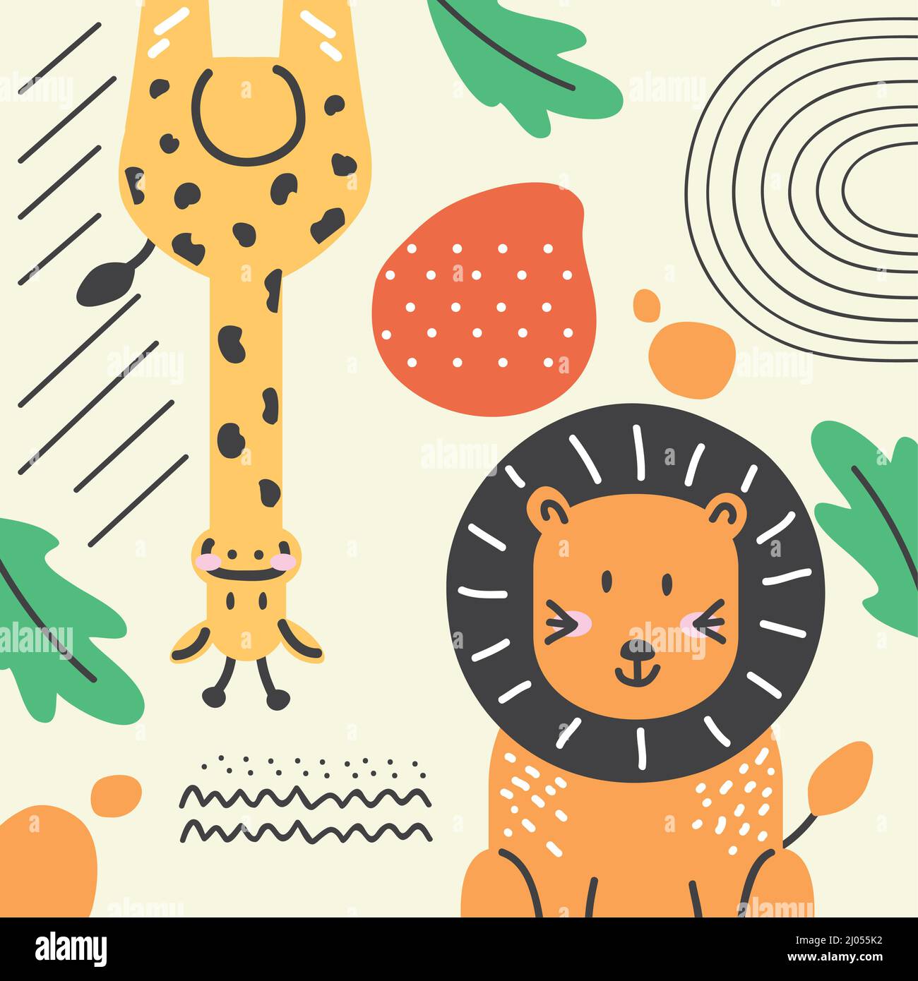 lion and giraffe doodle scene Stock Vector Image & Art - Alamy